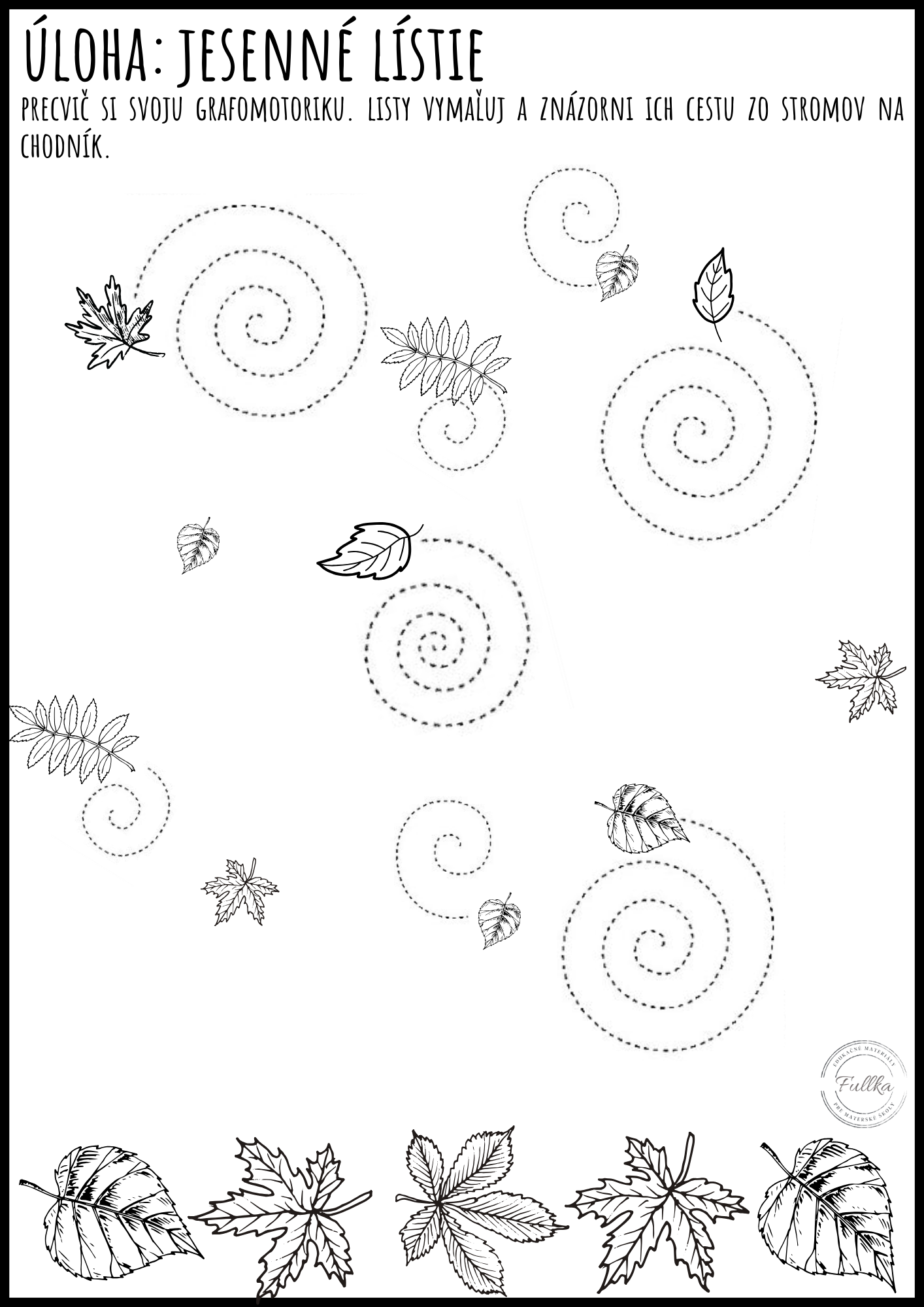 Pracovný list - jeseň , jesenné lístie, grafomotorika - Grafomotorika | UčiteliaUčiteľom.sk